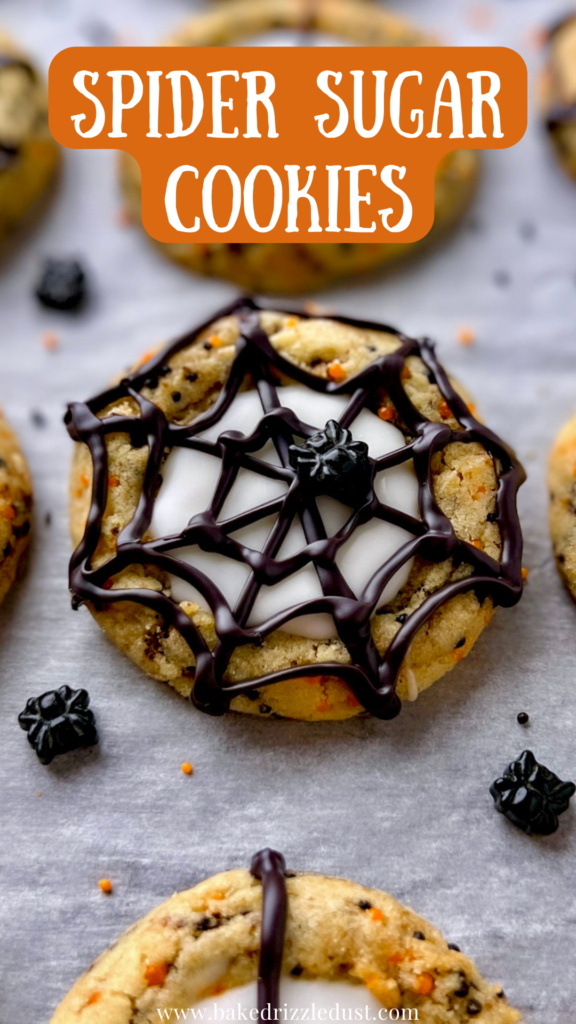Spooky Spider Web Thumbprint Cookies with Icing - Bake Drizzle Dust